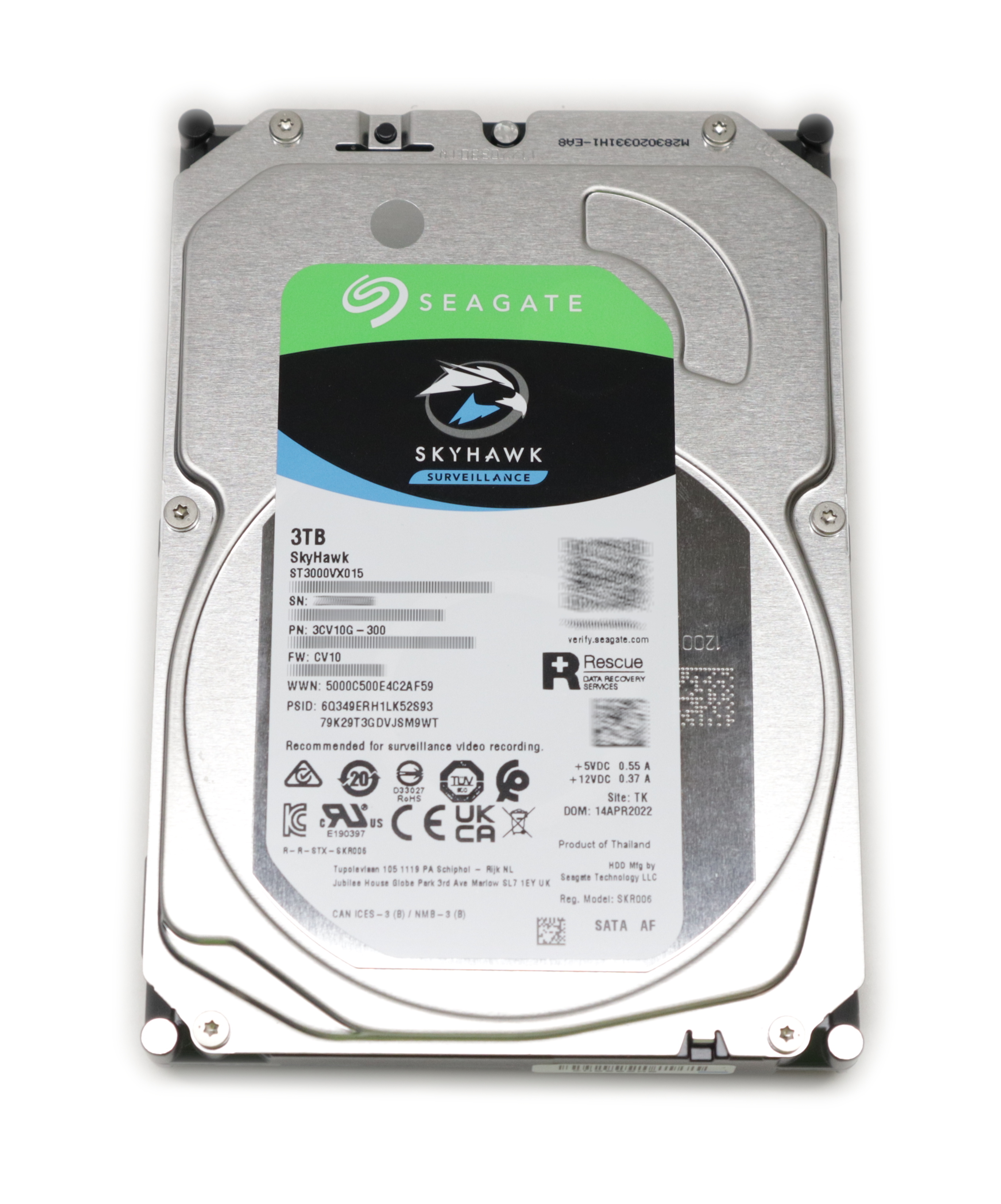 Seagate Skyhawk Surveillance 3TB ST3000VX015 SATA 6Gb/s 3.5 3CV10G-300 ...