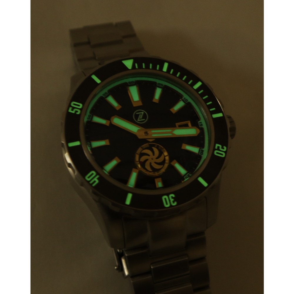 Zelos Abyss 3 3000m Steel Turbine Black Sand Dial Automatic Diver Men's ...
