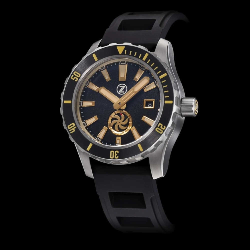 Zelos Abyss 3 3000m Steel Turbine Black Sand Dial Automatic Diver Men's ...